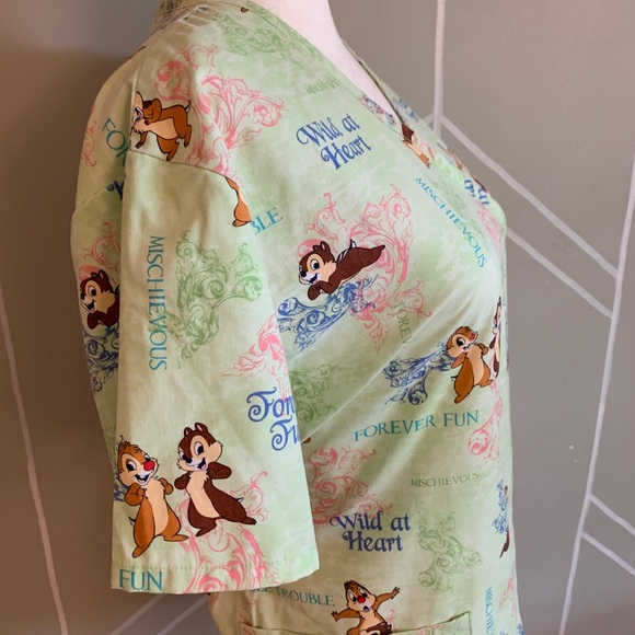 Disney | Tops | Disney Chip And Dale Scrub Top Green V Neck Small ...